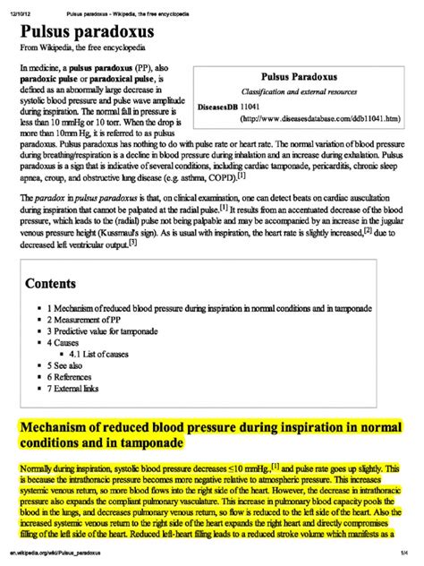 Pulsus Paradoxus Wikip Pdf Cardiovascular System Physiology