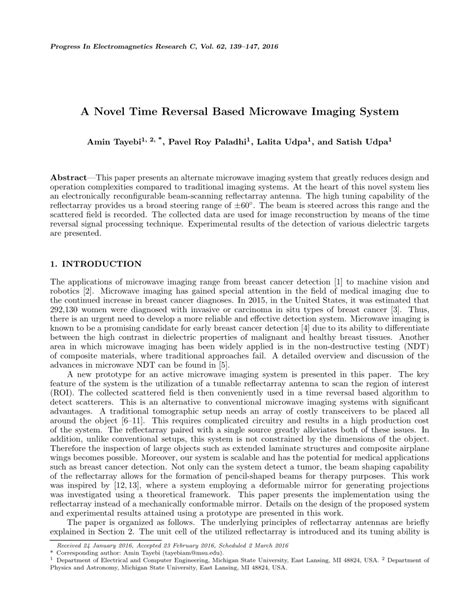 Pdf A Novel Time Reversal Based Microwave Imaging System