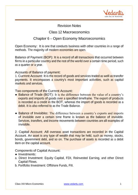 Open Economy Macroeconomics Class Notes CBSE Macro Economics Chapter PDF