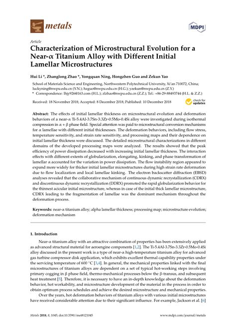 Pdf Characterization Of Microstructural Evolution For A Near α Titanium Alloy With Different