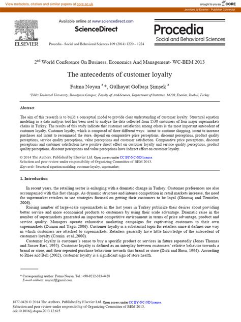 The Antecedents Of Customer Loyalty Pdf