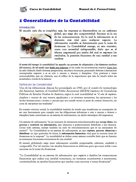 Generalidades De La Contabilidad Artículo Autor Manuel De Jesús