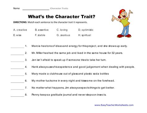 character traits 1 worksheet printable worksheets