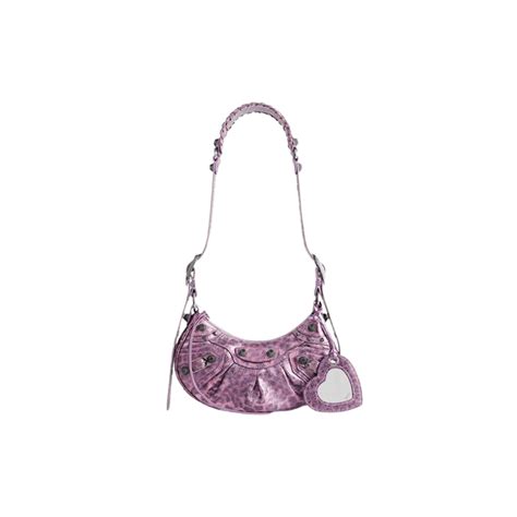 발렌시아가 르 카골 Xs 숄더백 메탈라이즈드 레오파드 프린트 핑크 Balenciaga Kream