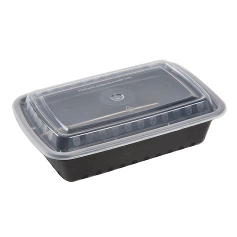 32 Oz Rectangular Black Containers And Lids Case Of 150 Cibowares