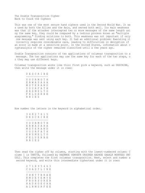 The Double Transposition Cipher Pdf Military Communications