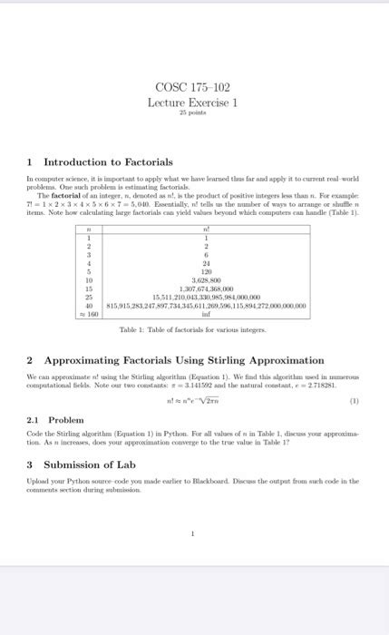 Solved Cosc 175 102 Lecture Exercise 1 25 Pm 1 Introduction