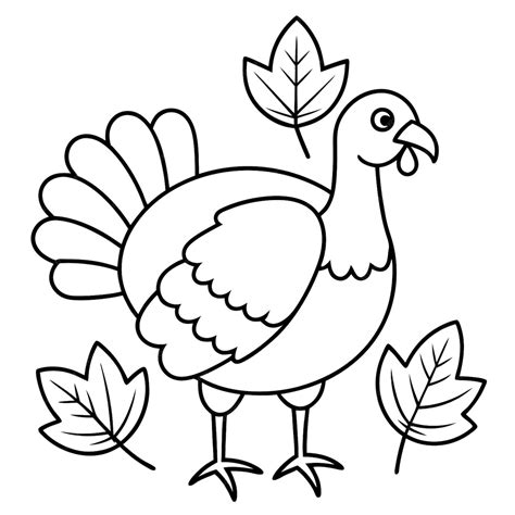 Cute Thanksgiving Turkey With Fall Leaves Outline Premium Ai