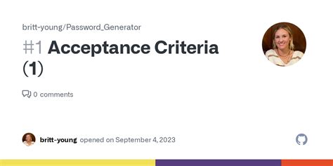 Acceptance Criteria 1 · Issue 1 · Britt Youngpasswordgenerator
