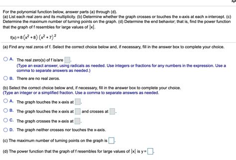 Solved For The Polynomial Function Below Answer Parts A Chegg