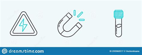 Set Line Test Tube And Flask Chemical High Voltage Sign And Magnet Icon Vector Stock Vector