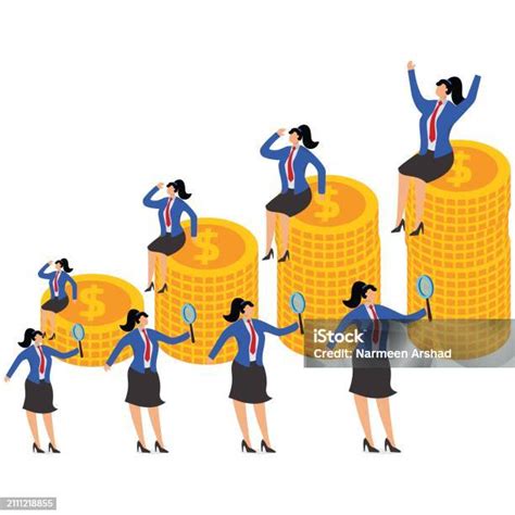 직원 성과 마케팅 총계 평가 및 검토 최우수 직원 경쟁 직원 경쟁 및 개선 돋보기를 쓴 4명의 관리자가 4명의 여성 사업가의 연간 총 수입을 검토합니다 개념에 대한 스톡