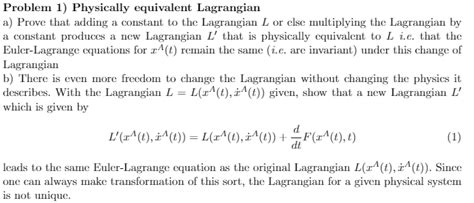 Solved Problem 1 Physically Equivalent Lagrangian A Prove