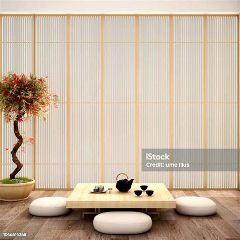 일본 스타일 3 차원 일러스트 레이 션 3d 렌더링에에서 설계 된 흰 벽과 나무 바닥 현대 거실에 있는 인테리어 디자인 0명에 대한 스톡 사진 및 기타 이미지 Istock