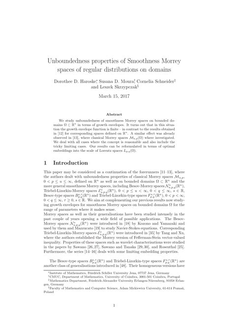 Pdf Unboundedness Properties Of Smoothness Morrey Spaces Of Regular Distributions On Domains