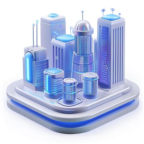 A 3d Icon Of A Tech Infrastructure Buildings With A White Background Stock Illustration