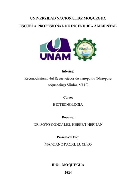 Pdf Reconocimiento Del Secuenciador De Nanoporos Nanopore Sequencing Minion Mk1c