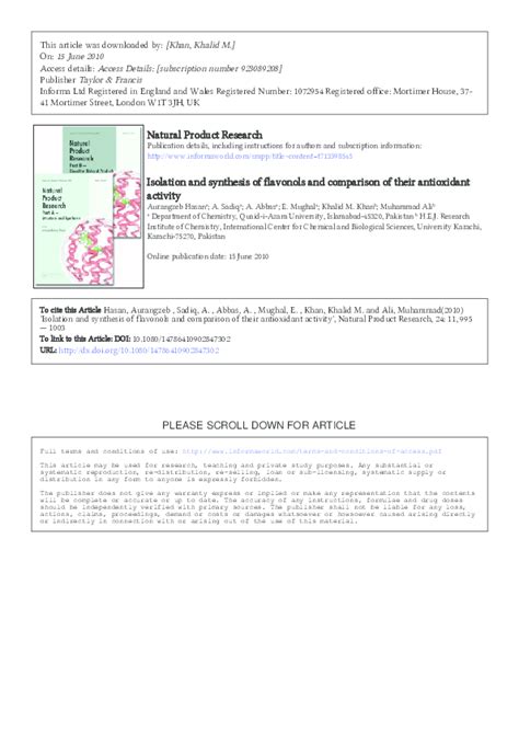Pdf Isolation And Synthesis Of Flavonols And Comparison Of Their
