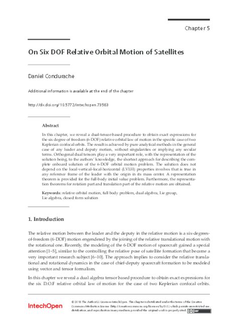 Pdf On Six Dof Relative Orbital Motion Of Satellites