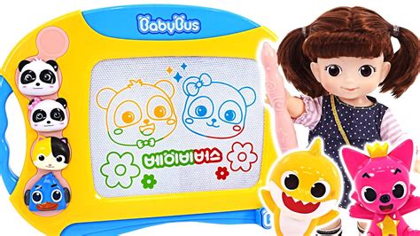 아기상어 핑크퐁과 베이비버스 컬러보드에 그림을 그리며 놀아요~ 핑키팝토이 Youtube