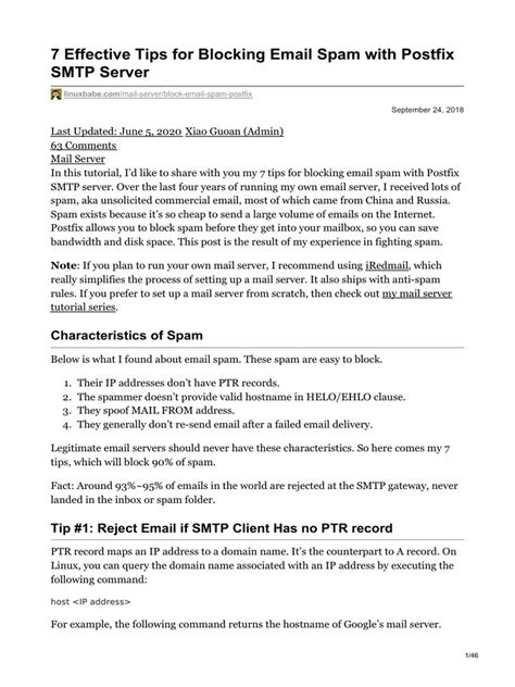 7 Effective Tips For Blocking Email Spam With Postfix Smtp Server Pdf Email Spam Domain