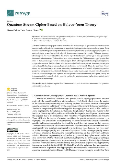 Pdf Quantum Stream Cipher Based On Holevoyuen Theory