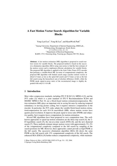 Pdf A Fast Motion Vector Search Algorithm For Variable Blocks