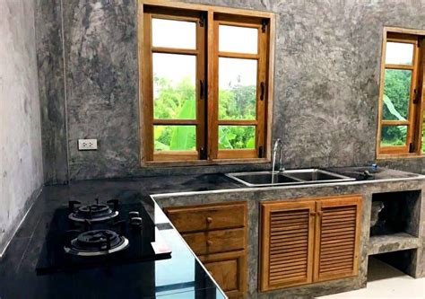 สวยมาก 18 ไอเดียออกแบบห้องครัวไทยๆ ตกแต่งสไตล์ปูนเปลือย ครัวชนบท ครัวโมเดิร์น ออกแบบบ้าน