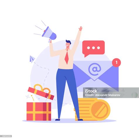 메가폰으로 외치는 남자 라우드 스피커로 발표하는 비즈니스 캐릭터 직접 마케팅 프로모션 이메일 마케팅 Pr 이메일 캠페인의 개념