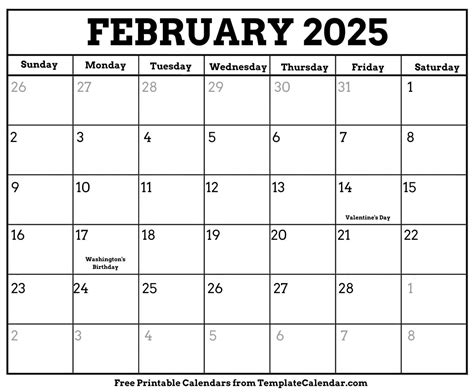 Free Printable February 2025 Calendar