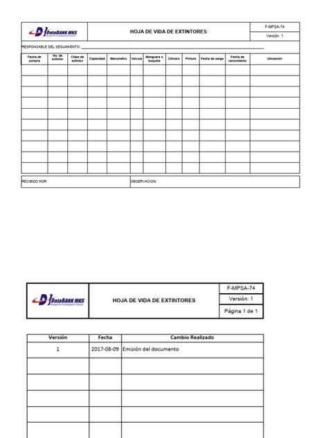 F Mpsa 74 Hoja De Vida Extintores V1 Pdf