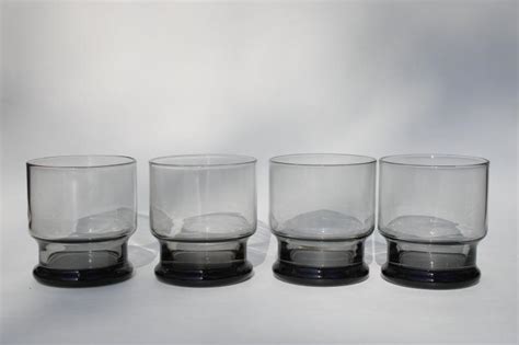 Grey Smoke Glass Tumblers Mod Vintage Bar Glassware Set Of Drinking Glasses