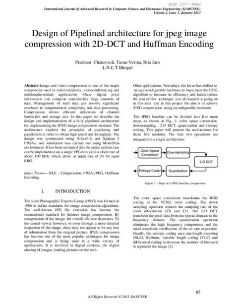 Pdf Design Of Pipelined Architecture For Jpeg Image Compression With 2d Dct And Huffman