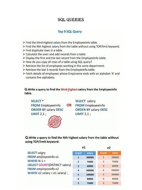 sql queries pdf