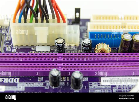 Cables Connected To A DDR Slots On Computer Motherboard Close Up Stock Photo Alamy