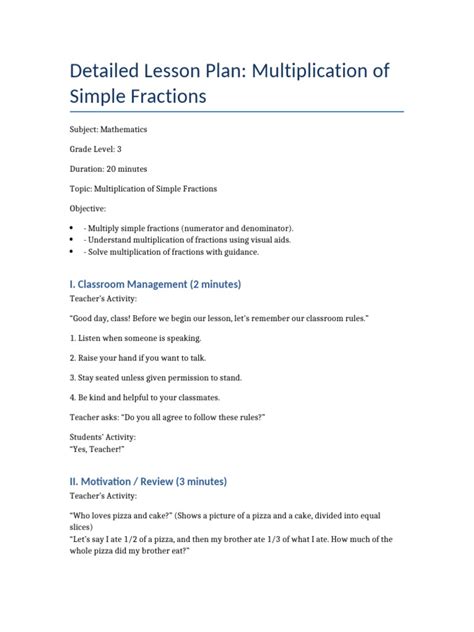 Multiplication Of Simple Fractions Grade3 Lessonplan Pdf Mathematics Learning Multiplication Of Simple Fractions Grade3 Lessonplan Pdf Mathematics Learning