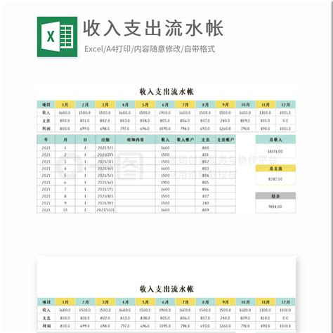 流水excel模板 收入支出流水账目 模板免费下载 Xlsx格式 编号41349317 千图网