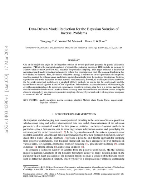 Pdf Data Driven Model Reduction For The Bayesian Solution Of Inverse Problems