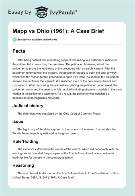 Mapp Vs Ohio 1961 A Case Brief 896 Words Term Paper Example