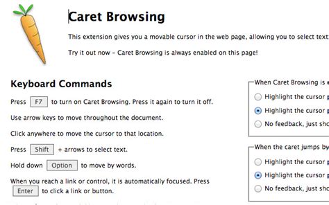 Caret Browsing Chrome Web Store