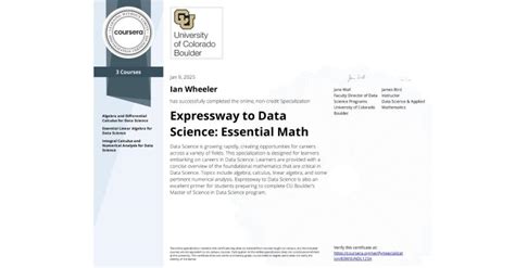 Completion Certificate For Expressway To Data Science Essential Math Ian Wheeler