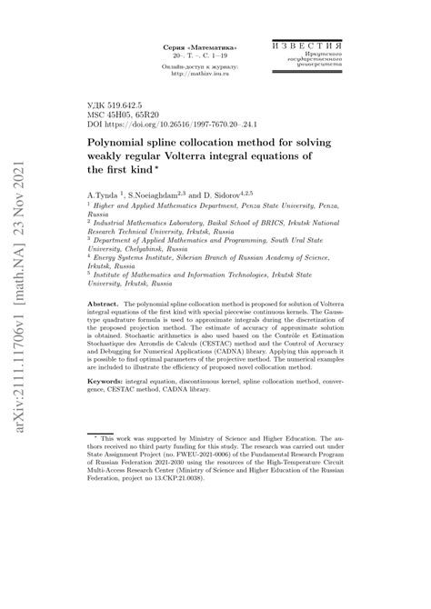 PDF Polynomial Spline Collocation Method For Solving Weakly Regular Volterra Integral