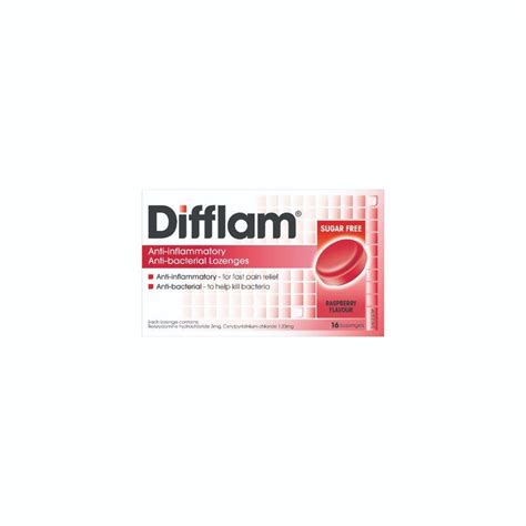 Difflam Anti Inflammatory Anti Bacterial Raspberry Sugar Free Lozenges