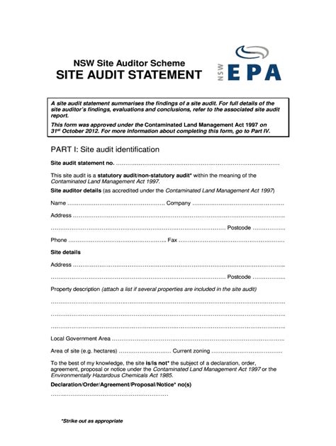 Fillable Online NSW Site Auditor Scheme SITE AUDIT STATEMENT A Site Audit Statement Summarises