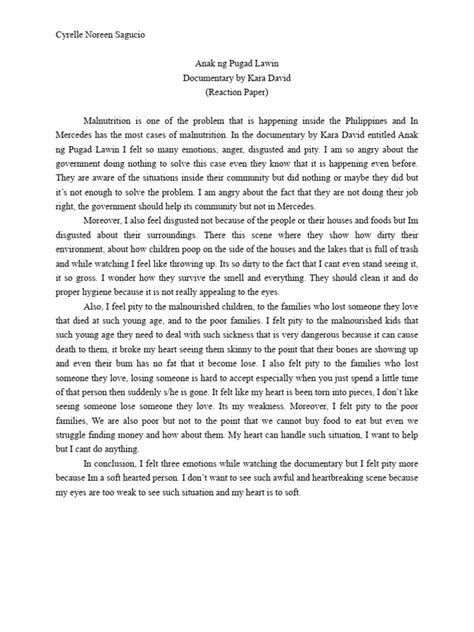 Reflection Reaction Paper Pdf Malnutrition