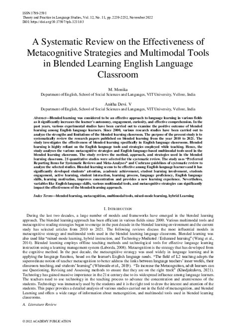 Pdf A Systematic Review On The Effectiveness Of Metacognitive Strategies And Multimodal Tools