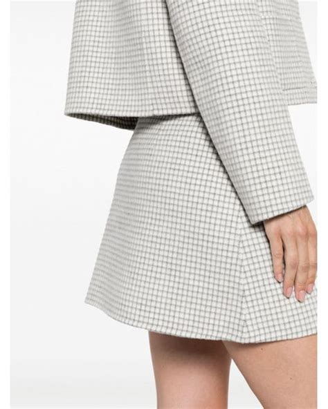 Theory Checked Wool Miniskirt In Gray Lyst