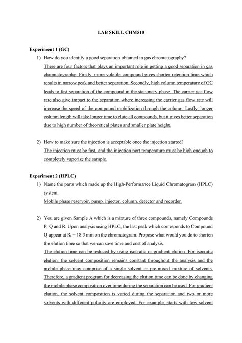 Lab Skill CHM Lab LAB SKILL CHM Experiment GC How Do You Identify A Good