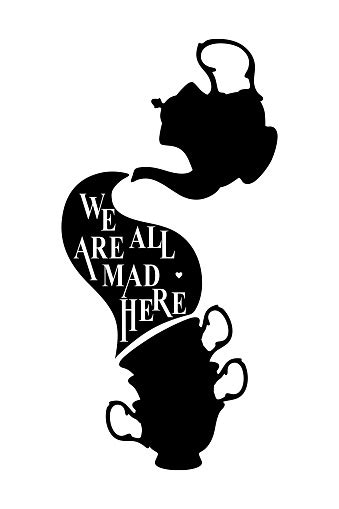 이상한 나라 벡터 카드 미친 티 파티 검은 실루엣 찻잔 와 찻주전자 통하고 있는 흰색 배경 오후 차에 대한 스톡 벡터 아트 및 기타 이미지 Istock