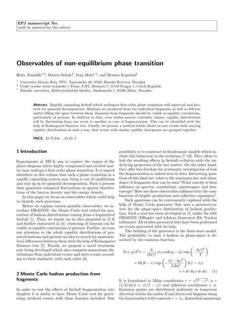 pdf observables of non equilibrium phase transition